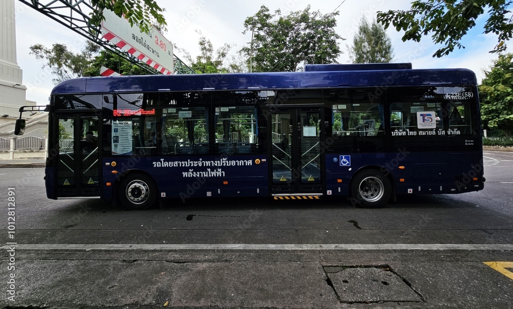 Bangkok, Thailand - October 01, 2024: Bus parking on road, Bangkok Buses are organized by The ...