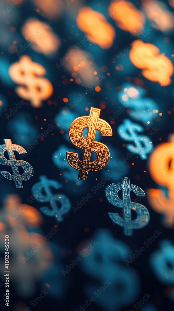 A collection of dollar signs gently floating above a serene background ...
