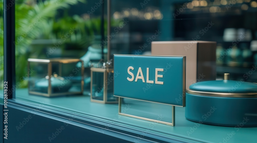 High-end fashion store window featuring a sleek Sale sign and luxurious ...