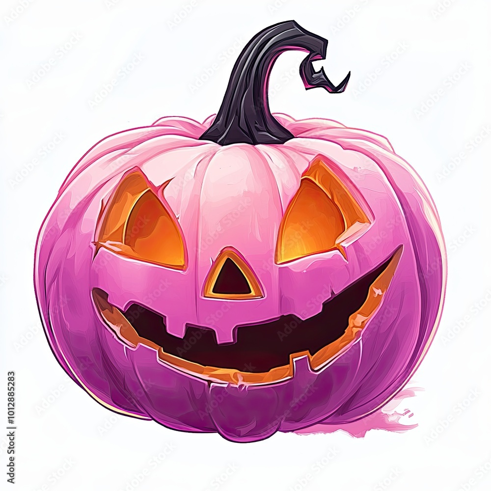 Pink Jack-O'-Lantern Cartoon for Halloween, Playful pink jack-o ...