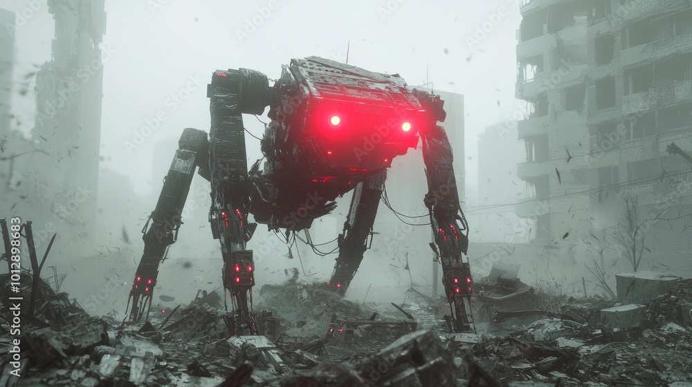 Cybernetic Sentinel - Hostile AI Robot Surveying Battlefield with ...