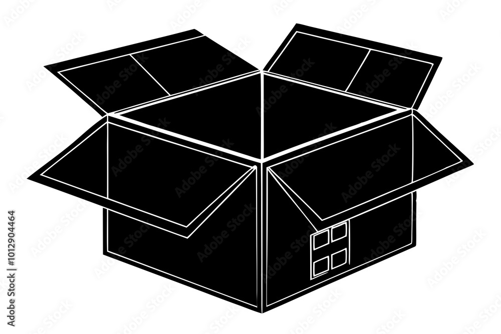 silhouette black Carton delivery packaging open and closed box with ...