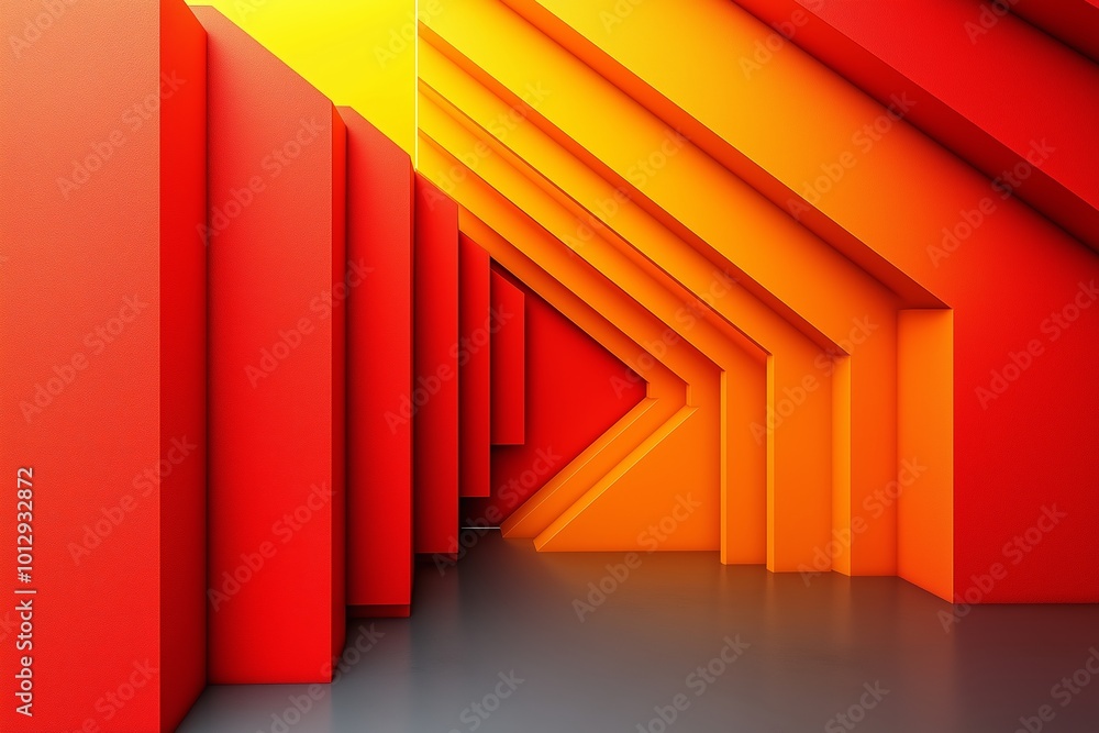 Red and orange striped room with a white floor. The walls are made of ...