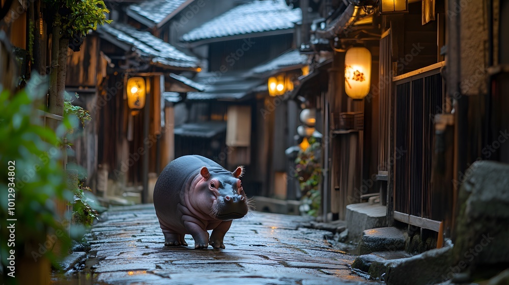 152. Baby pygmy hippo strolling through the streets of Kyoto with ...