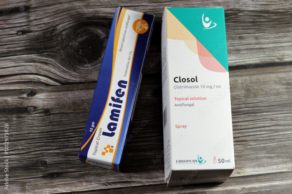 Cairo, Egypt, September 29 2024: Topical antifungals, Lamifen cream ...