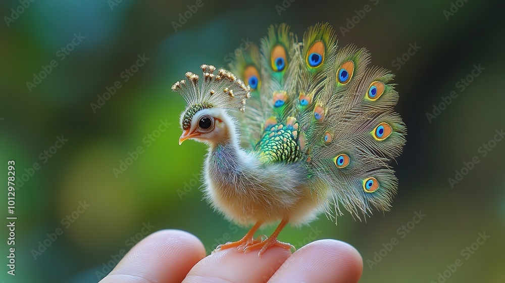 Tiny crystal peacock, The smallest in the world Stand in the tip of ...