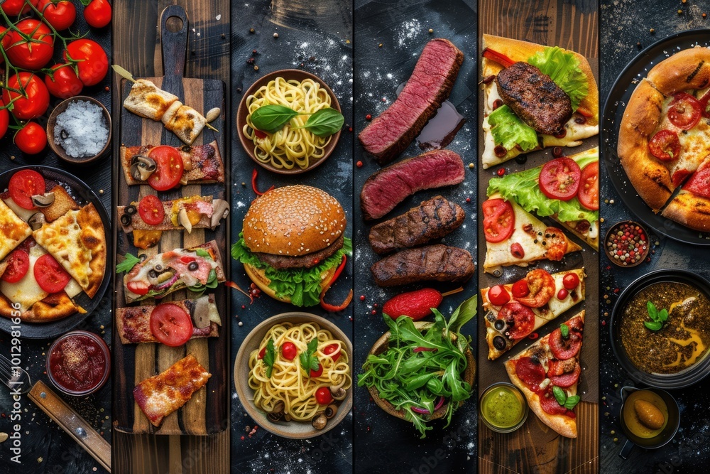 Food collage design template featuring popular dishes for menu or flyer ...