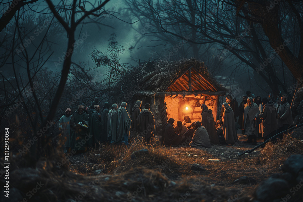 Offerings to Jesus in the Nativity Scene from Villagers Representing ...
