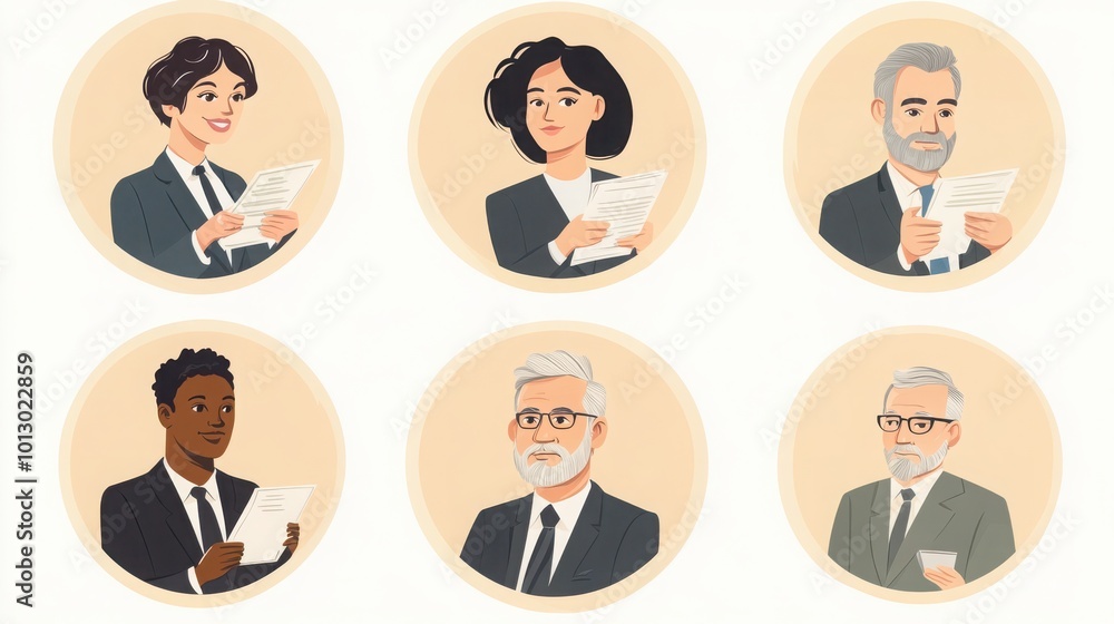 a set of illustrated avatars in circular frames showcasing diverse CEOs ...