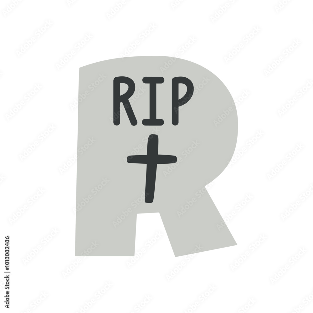 Logo con letra inicial R como lápida de tumba con crucifijo y palabra ...