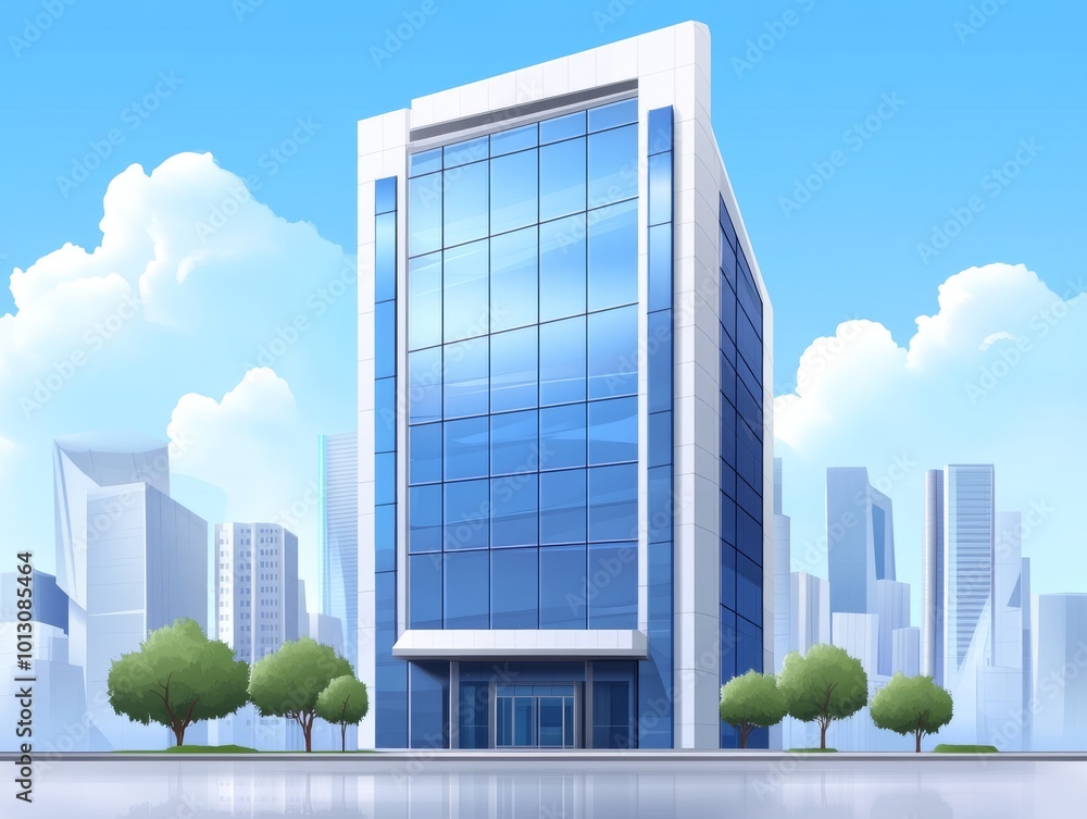 2408 44.A realistic vector of a mid-rise office building with ...