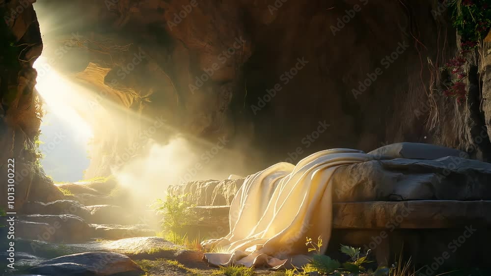 Entrance of an empty tomb, representing the resurrection of Jesus ...