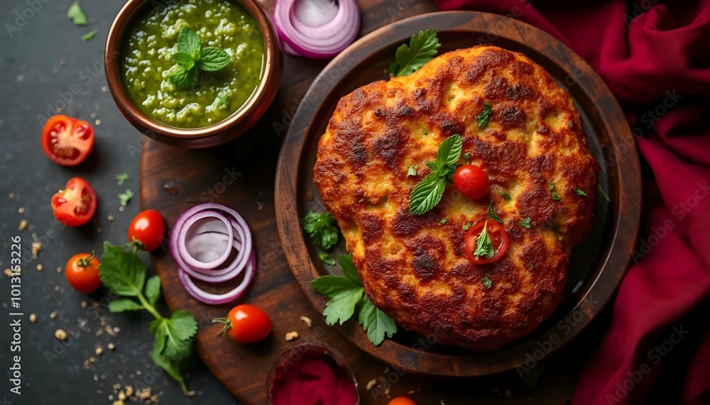 Peshawari Chapli Kabab served with chutney and onions (Pakistani ...