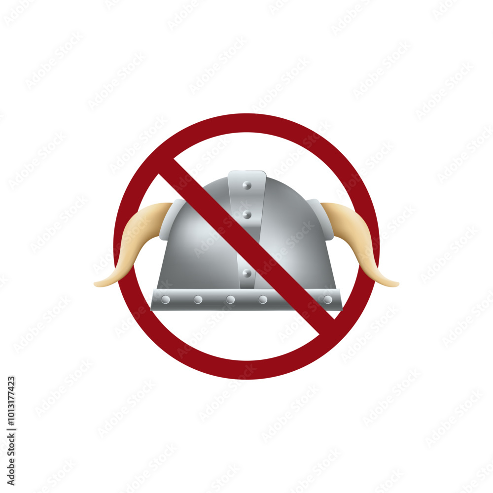 Ban viking helmet icon. Forbidden icon sign. Restricted symbol of war ...