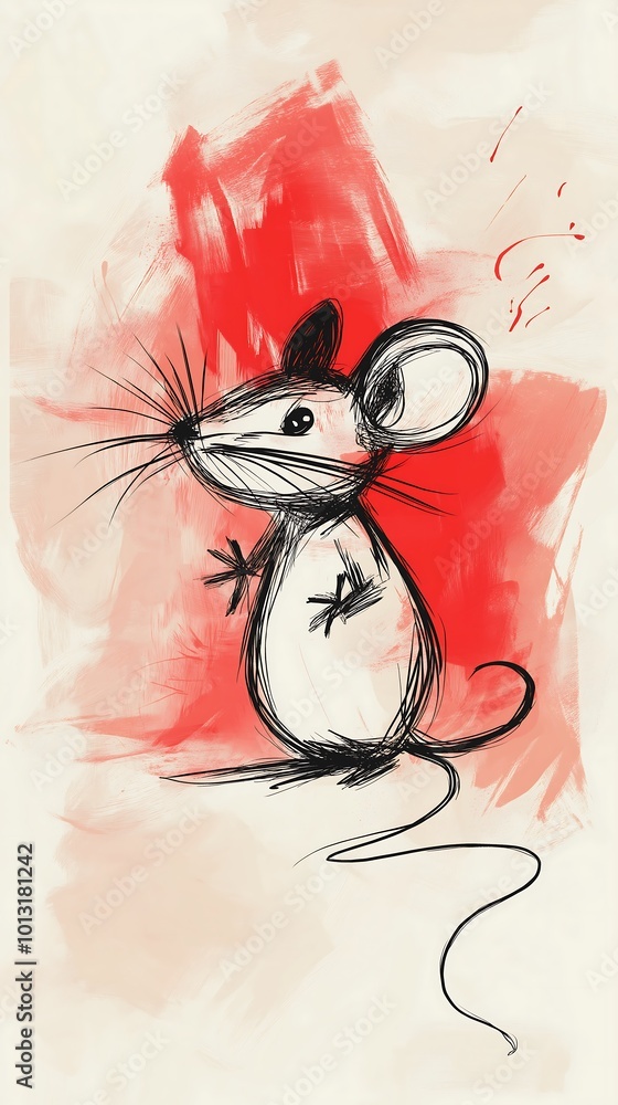 Full body portrait of a mouse in abstract minimalist flat style, hand ...