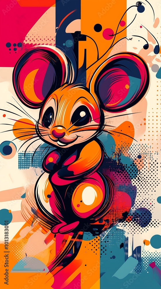 Full body portrait of a mouse in abstract minimalist flat style, hand ...