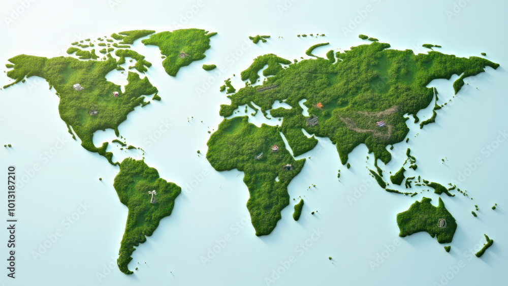 This image showcases a 3D world map crafted from greenery, highlighting ...
