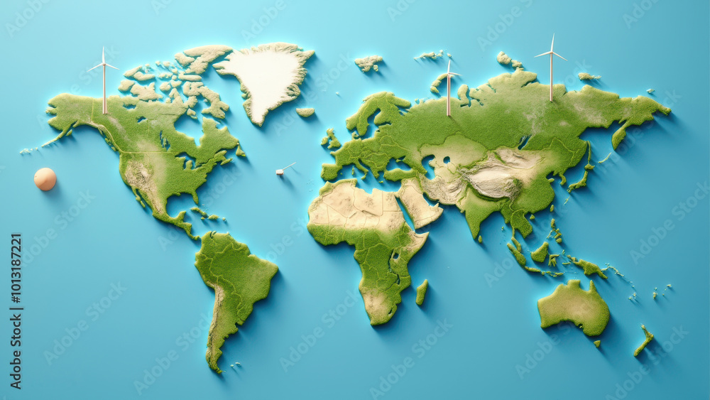 This image showcases a 3D world map crafted from greenery, highlighting ...