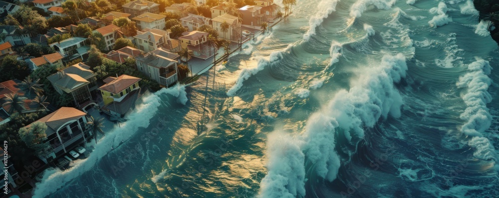 Typhoon storm surge flooding coastal neighborhoods, 4K hyperrealistic ...