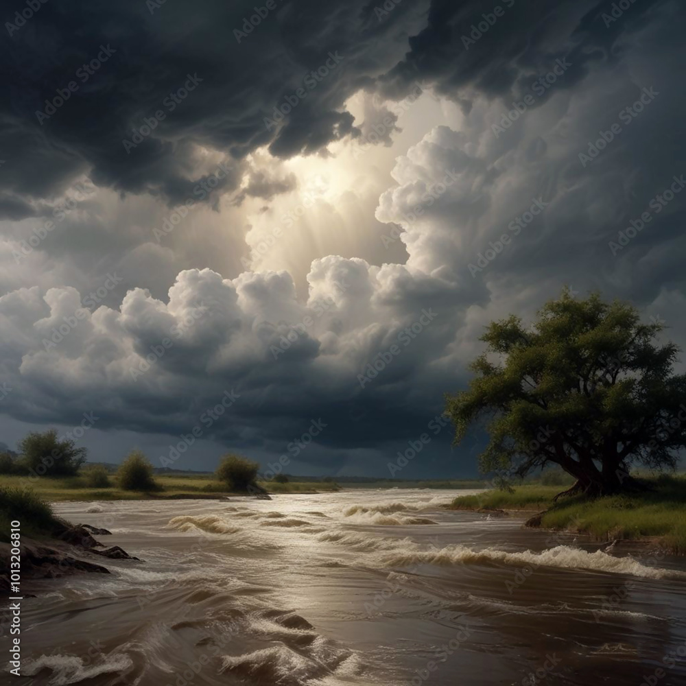 Landscape photography of natural disaster, storm with lightning and ...