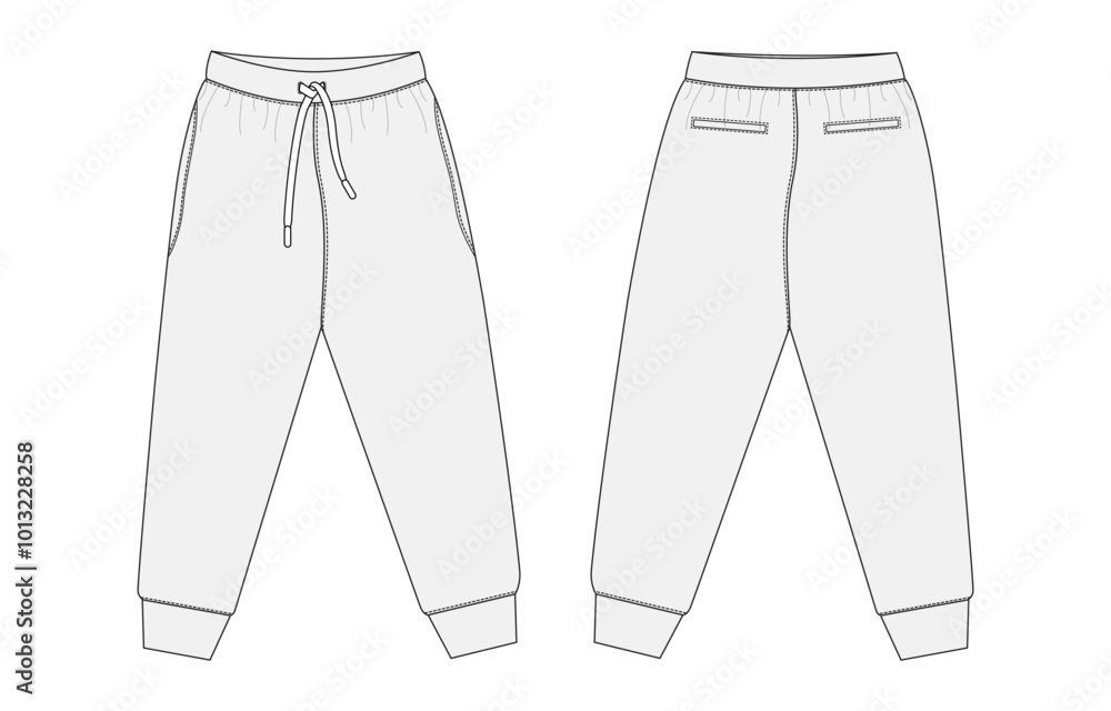 Poster Sweatpants technical drawing fashion flat sketch vector ...