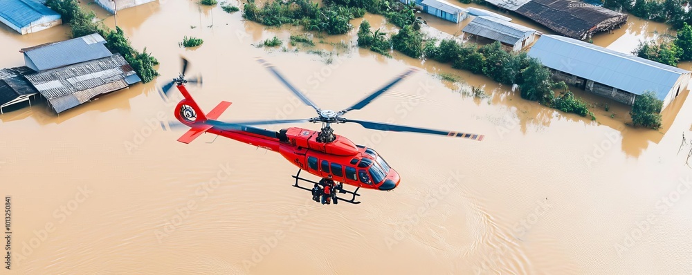 Rescue helicopters airlifting flood victims from isolated areas, Flood ...