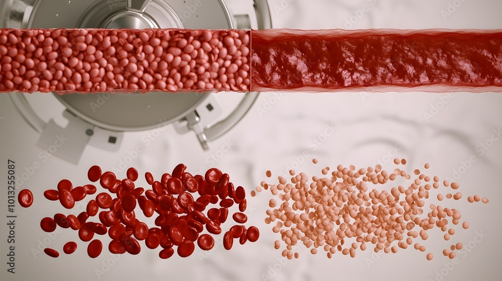 Hematocrit Horizon:components of our blood. A split-screen photo—above ...