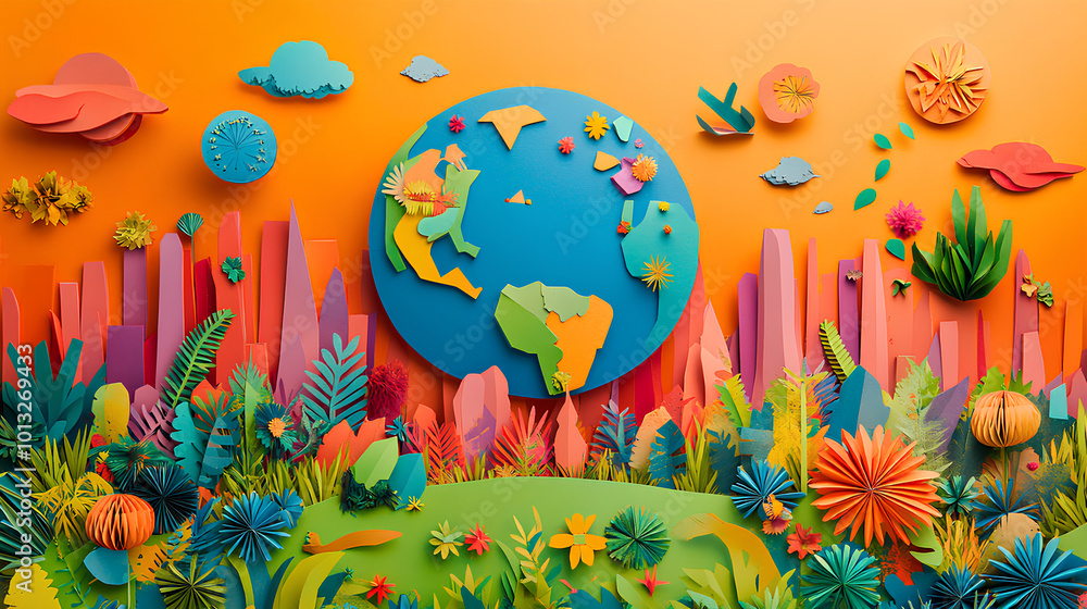World, globe and collage art made of paper school project, humanity and ...