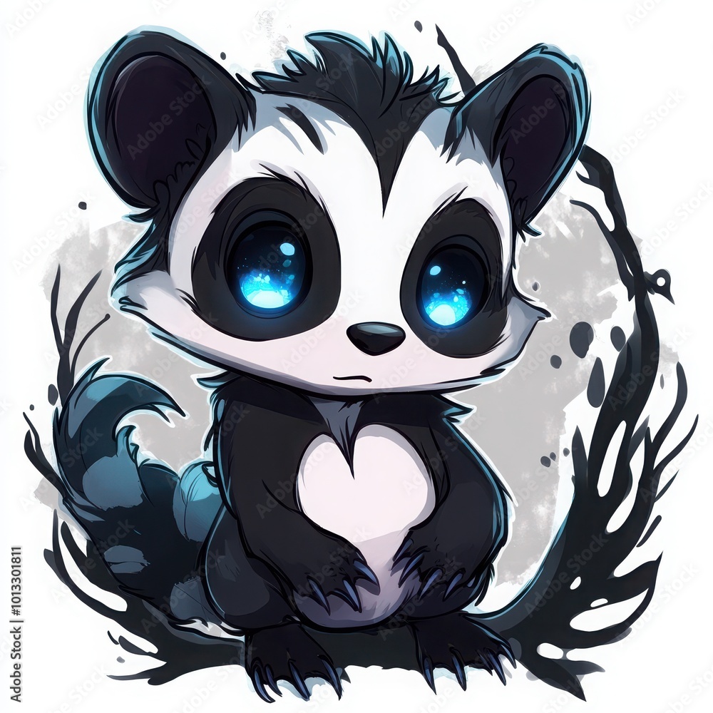Generate a chibi-style badger with a large head, glowing eyes, and an ...