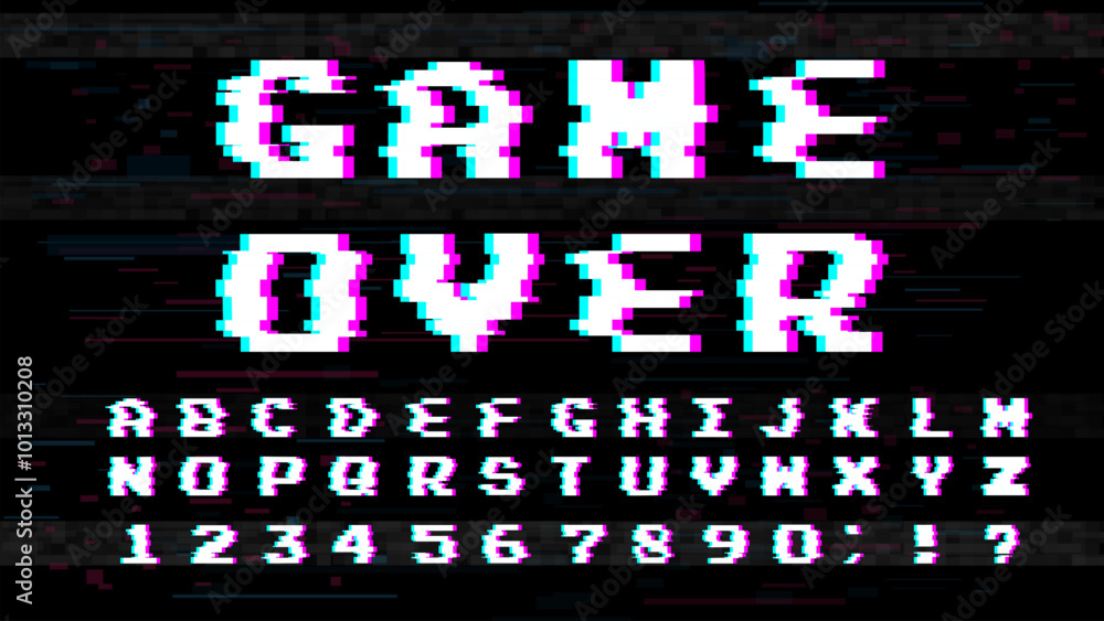 Glitch effect font, display screen failure typeface, futuristic cyber ...