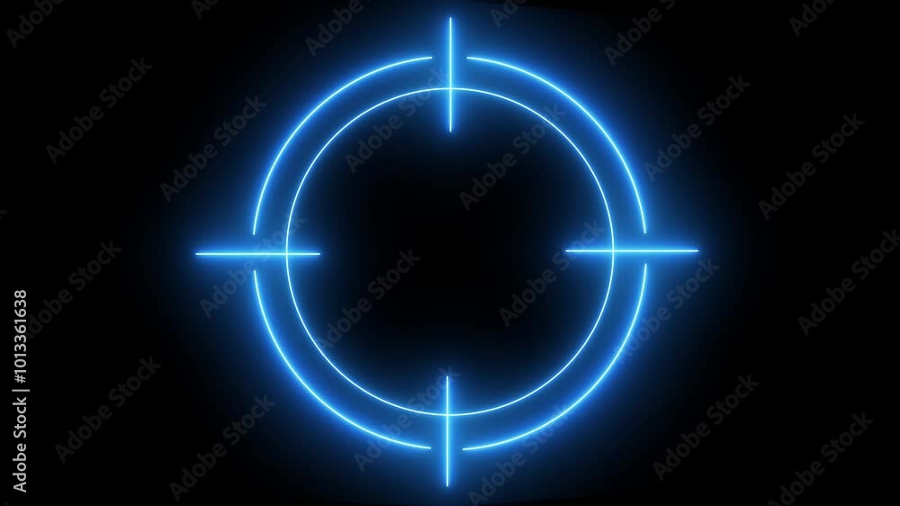 Neon target cross animation, rotation with color blink. Glowing neon ...