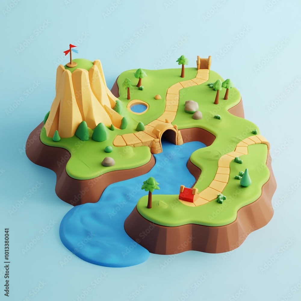 3D Adventure Map Icon: Detailed Travel Route Guide Illustration Logo ...