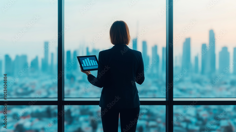 Visionary Business Strategy: A businessperson standing before a large ...