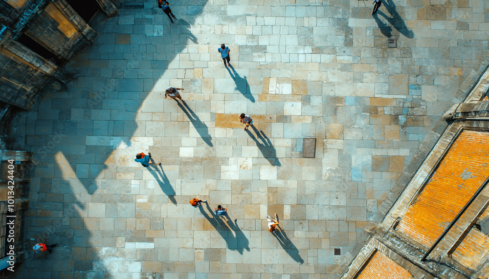 Capture people from directly above, using rooftops or drones to create ...