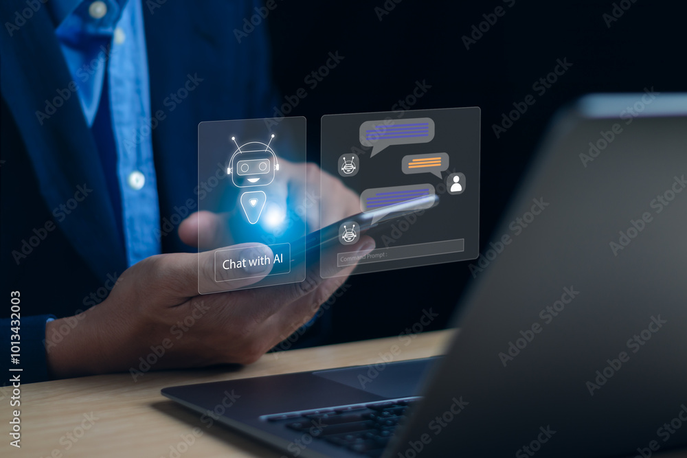 AI technology,Innovation,AI chatbot concept , businessman typing ...