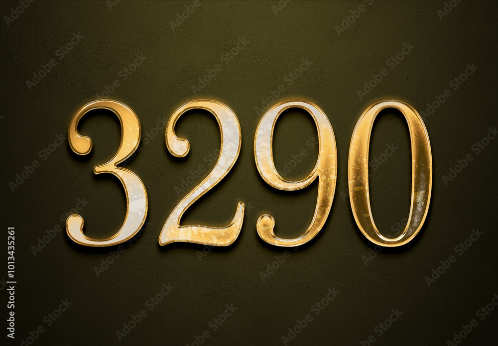 Old gold effect of 3290 number with 3D glossy style Mockup. Stock ...