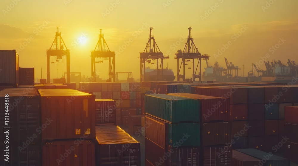 towering stacks of vibrantly colored shipping containers stretch across ...