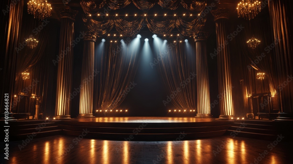 An opulent beauty pageant stage with glowing lights, creating a ...