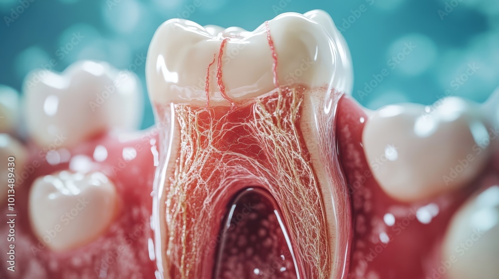 Close-up of a Tooth Abscess Showing the Root and Nerves, with Intricate ...