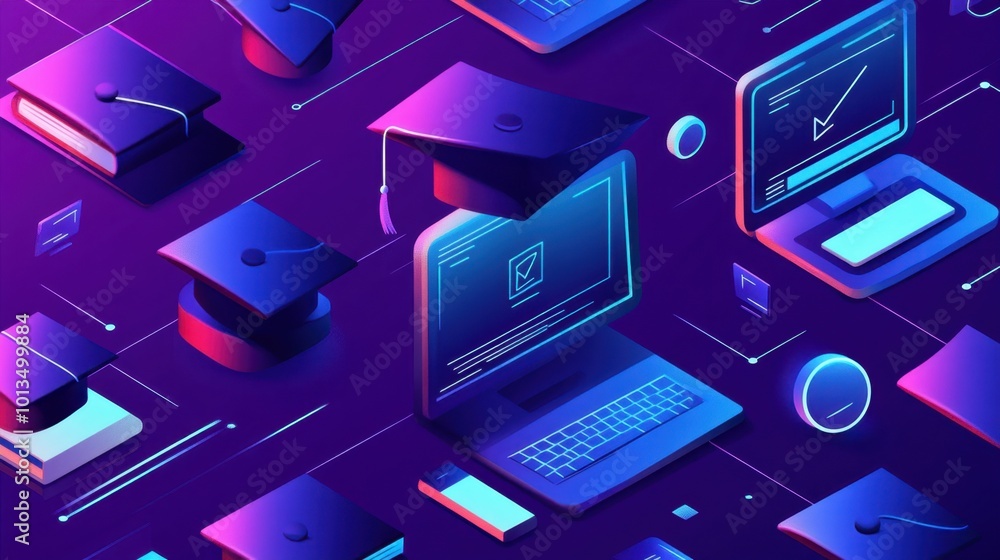 Concept of digital learning and AI in education, featuring computer and ...