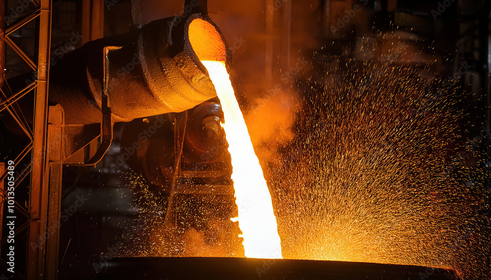 Molten gold pouring from foundry – metal casting process with glowing ...