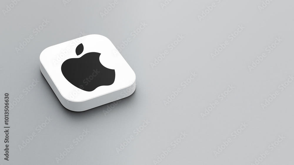 An icon of the Apple Inc logo on a gray background, a white square with ...