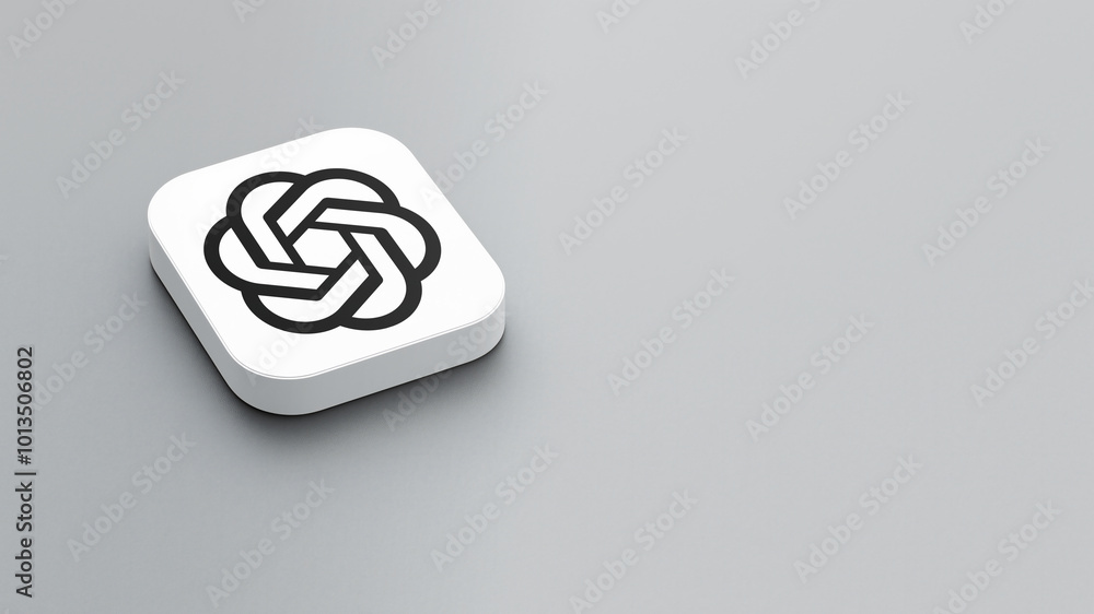 An icon of the Chat GPT logo on a gray background, a white square with ...