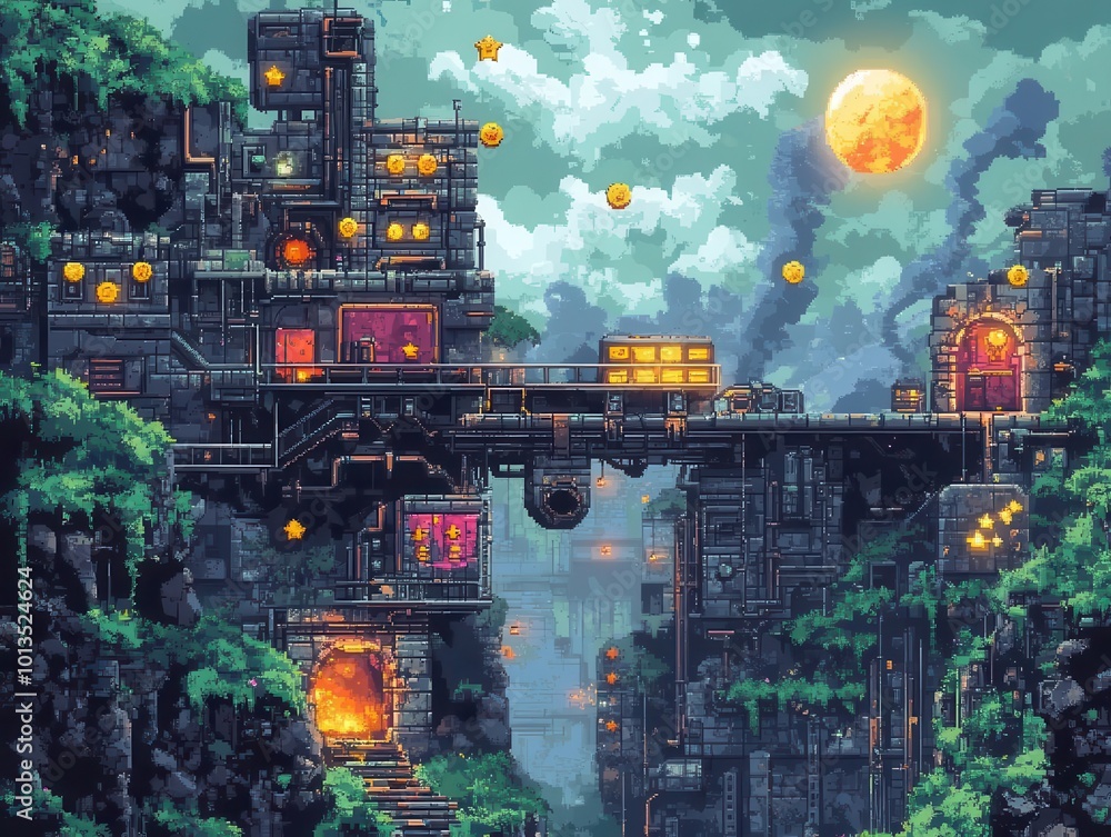 retro arcade game level map featuring an underground factory traps ...