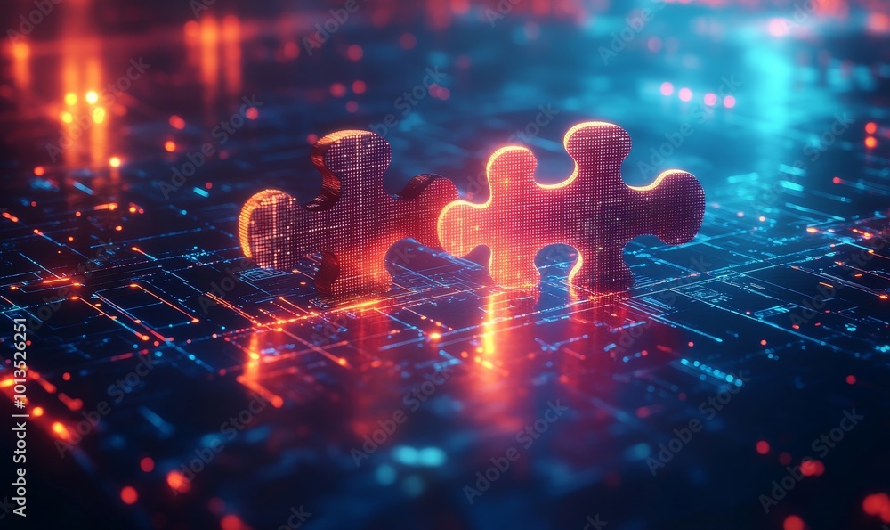 Digital representation of API integration concept with two interlocking ...