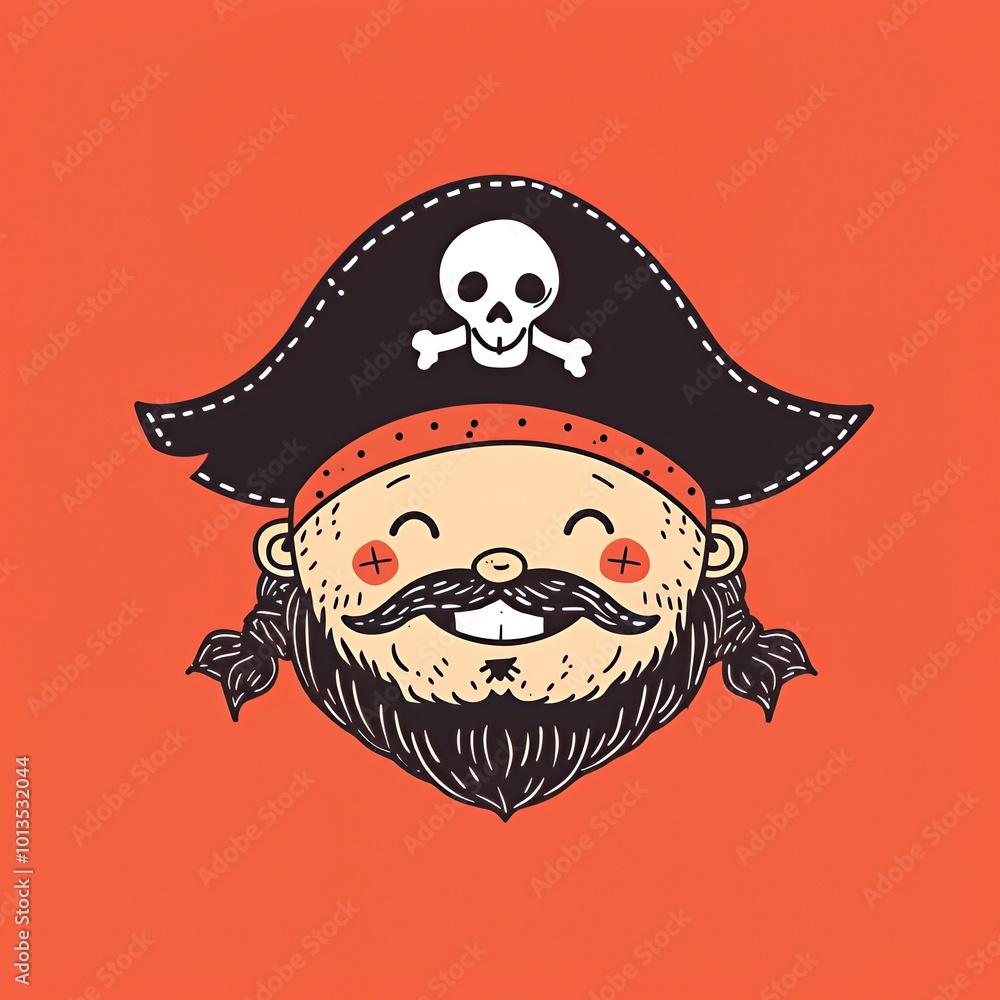 Cartoon pirate with a skull and crossbones hat, mustache and beard with ...