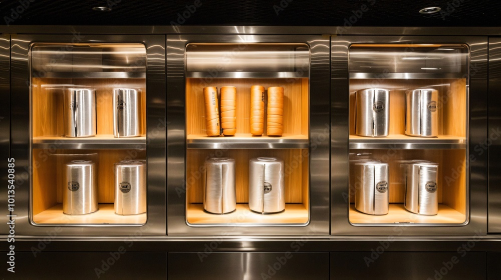 Modern Stainless Steel Display Cabinet with Shelving Stock Illustration ...