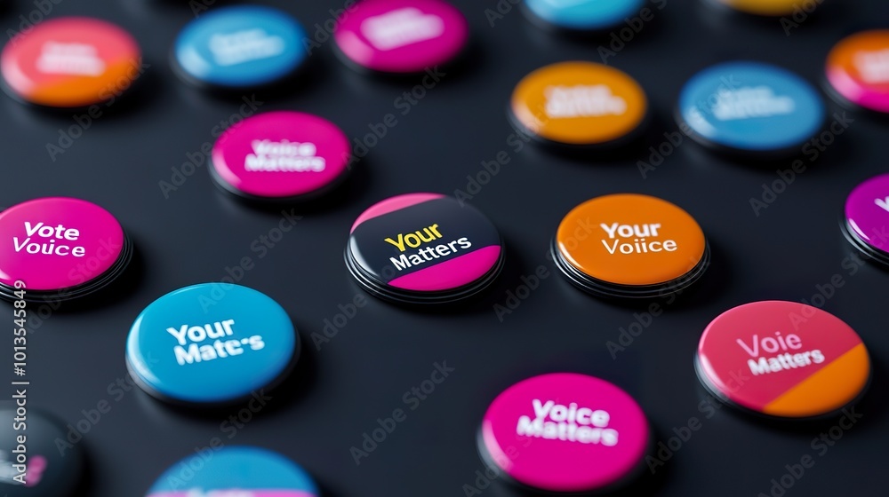 A dynamic layout of 2024 election badge buttons, featuring diverse ...