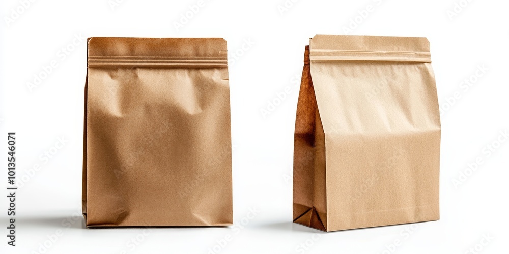 Brown paper bag packaging template isolated on white background. Front ...