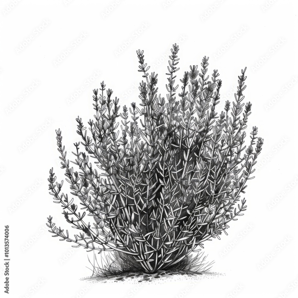 Black and white illustration of a sagebrush plant. Botanical drawing ...